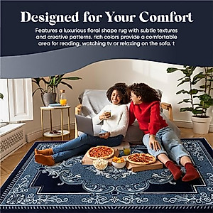 2x4 Small Rug Boho Glamour Thick Plush Oriental Area Rug Traditional Carpet Floral Medallion Rugs for Living Room and Bedroom Floor Navy Blue