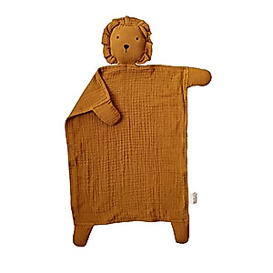 Marlowe & Co Organic Cotton Muslin Lion Lovey Blanket, Organic Cotton Muslin Lion Security Blanket (Toffee)