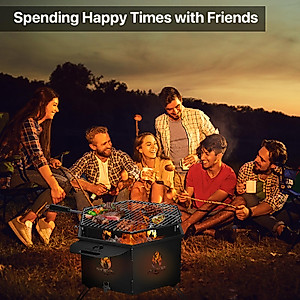 Fire pit with Grill Portable Wood Burning Fire Pits Metal Fire Pit are Used for Garden Picnic, Camping Bonfire, Backyard Parties, BBQ& Outdoor Firepit,Black