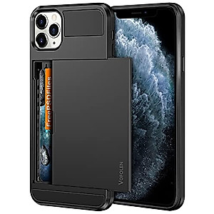 Vofolen Case for iPhone 11 Pro Case Wallet Credit Card Holder Slot Sliding Door Hidden Pocket Anti-Scratch Dual Layer Hybrid TPU Protective Hard Shell Back Cover for iPhone 11 Pro 5.8 inch Black