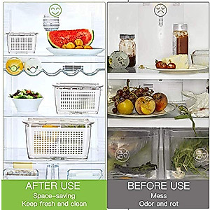 LUXEAR Vegetable Containers for Fridge Produce Saver Container Fruit Storage Organizer 3 Pack BPA-Free Fridge Organize Containerswith Lid & Colander for Salad Lettuce Berry Storage Stay Fresh