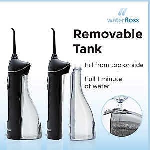 Waterfloss Water Flosser Small Cordless Water Pick Teeth Cleaner Dental Oral Irrigator with 4 Modes and USB Rechargeable Lithium Battery, Black