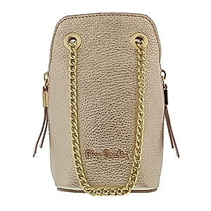 Pierre Cardin Gold Leather Curved Structured Chain Crossbody Bag for womens