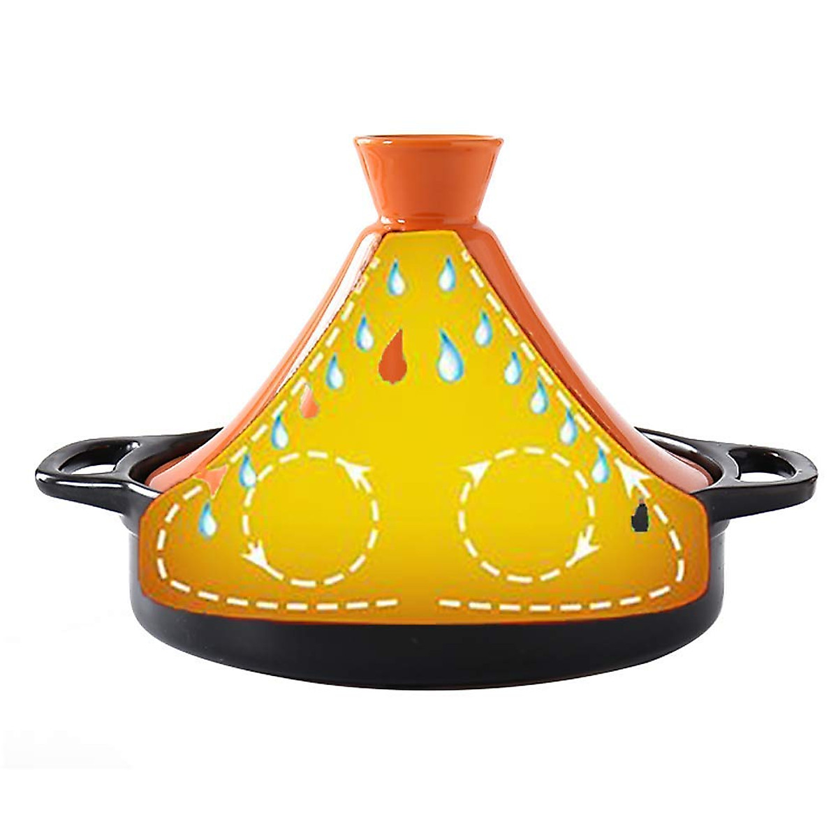 Ceramic Casserole Steamer Braiser Pan Healthy Pot Earthen Pot for Braising Slow Cooking Moroccan Tajine Pot (Orange 1.3Quart)