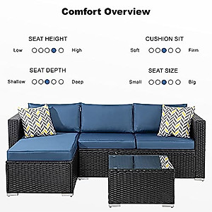 Walsunny Patio Furniture Set 3 Piece Outdoor Sectional Patio Sofa, All Weather Wicker Rattan Outdoor Furniture with Glass Table and Cushions(Aegean Blue)
