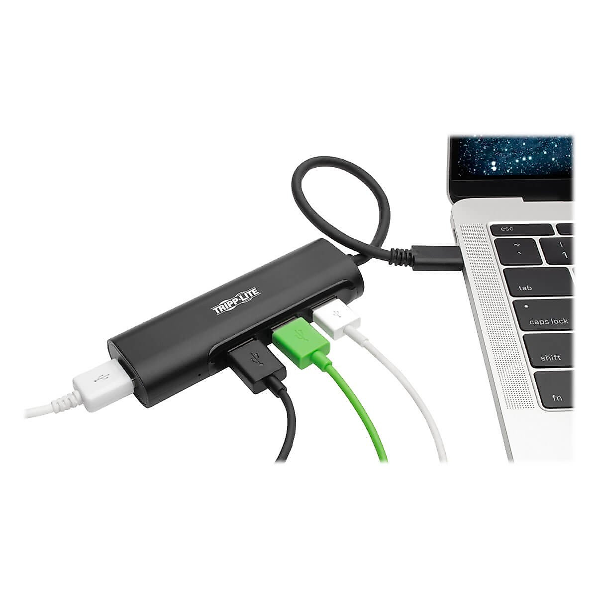 Tripp Lite USB C Hub 4-Port w/ 4x USB-A Portable Compact USB Type C, USB-C Thunderbolt 3 Black (U460-004-4AB)