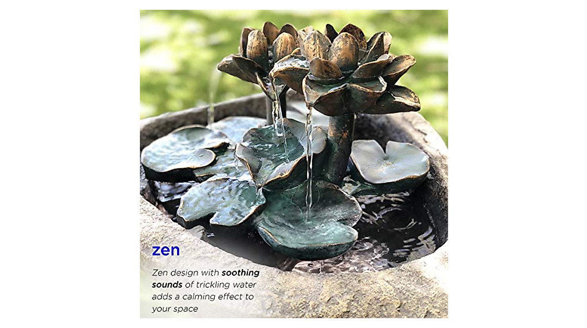 Alpine 30" Lotus Rock Waterfall Fountain with LED Lights