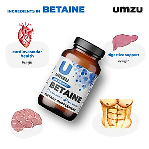 UMZU Betaine HCl Supplement | Digestive Support, Gastric Comfort, Nutrient Absorption & Cardiovascular Support | Natural Digestion & Gut Health Aid (120 Capsules)