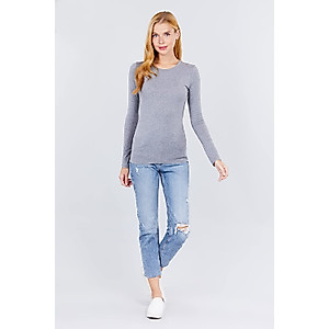 JYB CO Womens Basic Active Slim Fit Crew Neck Long Sleeve Top T-Shirt in Heather Grey - L