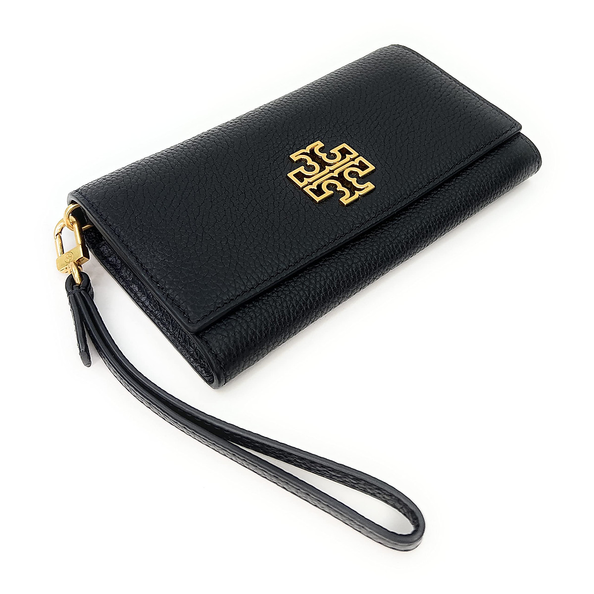 Tory Burch Britten Flap Envelope Leather Wallet (Black)