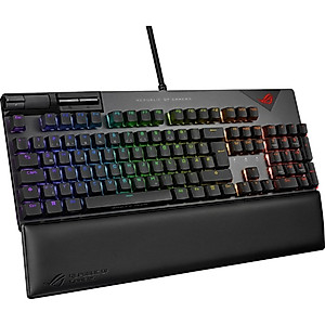 ASUS ROG Strix Flare II 100% RGB Gaming Keyboard, ROG NX Red Mechanical switches, PBT doubleshot keycaps, 8k Hz Polling, Sound-dampening Foam, Media Controls, USB passthrough, Wrist Rest-Black
