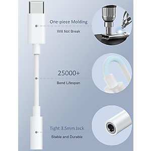 USB-C to 3.5mm Audio Headphone Adapter - HiFi 2 Pack Compatible with Apple iPhone 16 15 Samsung Galaxy S24 S23 S22 S21 Plus Pro Max Ultra Pixel iPad - Type C to Jack Dongle Adapter