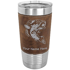LaserGram 20oz Vacuum Insulated Tumbler Mug, Bass Fish, Personalized Engraving Included (Faux Leather, Rustic)