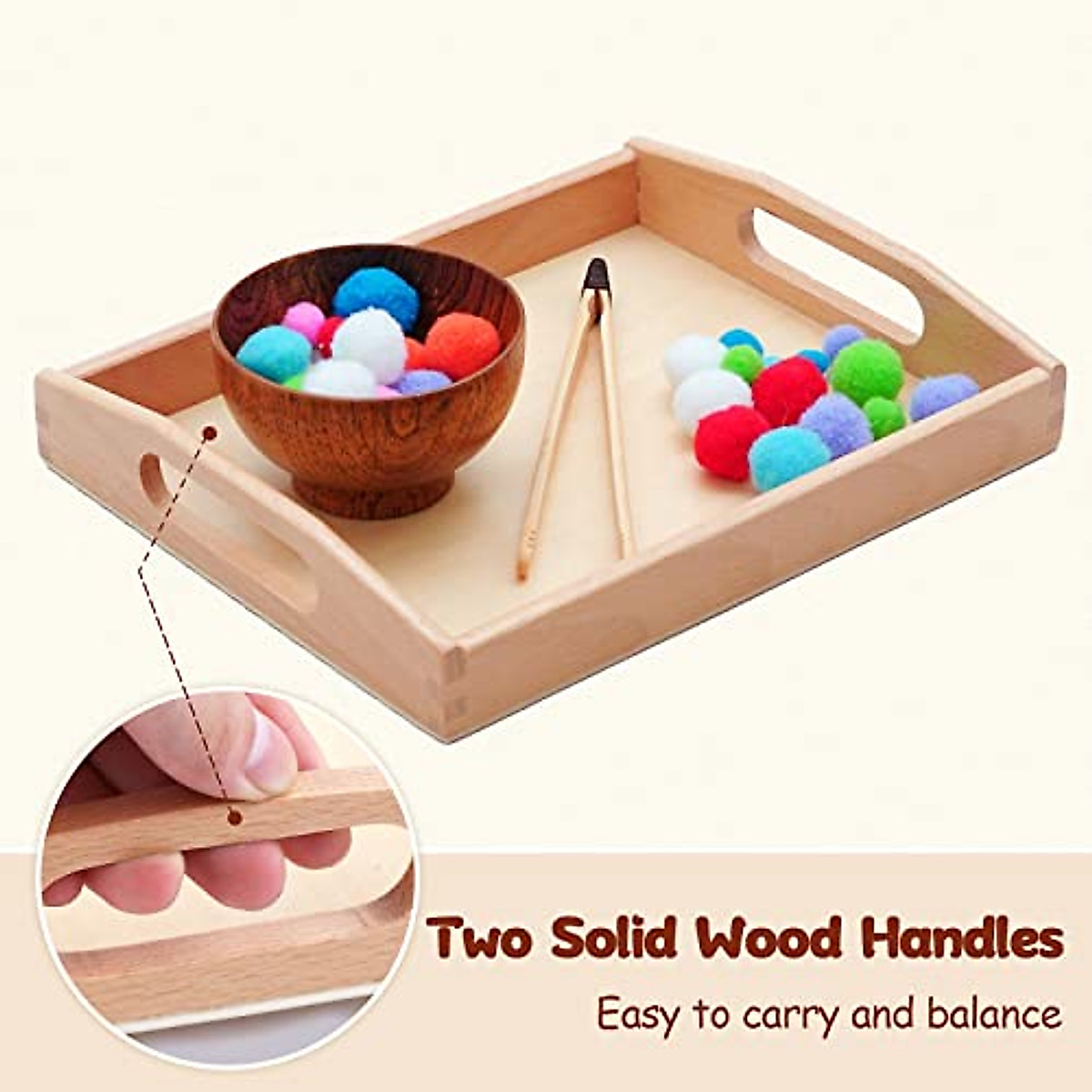 Montessori Wooden Trays with Handles, 3 Pack Small Medium Big Quality Wood Tray for Toddlers and Kids Montessori Activities, Trays to Store Toys and Educational Aids at Home Kindergarten (Beech)