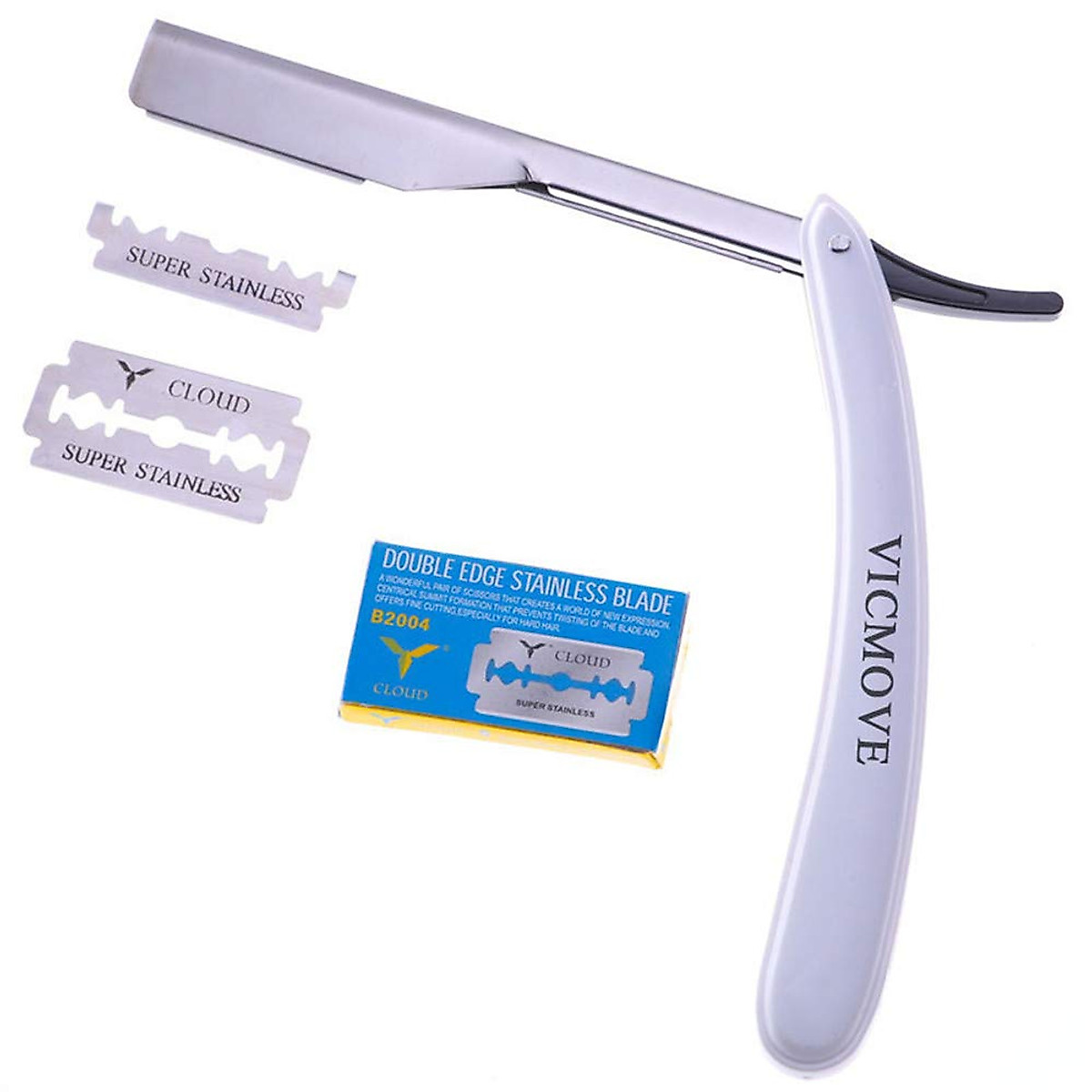 Professional Barber Straight Edge Razor Safety with 100-Pack Derby Blades - 100 Percent Stainless Steel - by VICMOVE (1 razor + 20 blades)