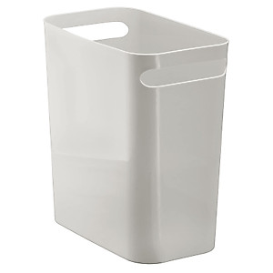 mDesign Plastic Slim Large 2.5 Gallon Trash Can Wastebasket, Classic Garbage Container Recycle Bin for Bathroom, Bedroom, Kitchen, Home Office, Outdoor Waste, Recycling - Aura Collection - Light Gray