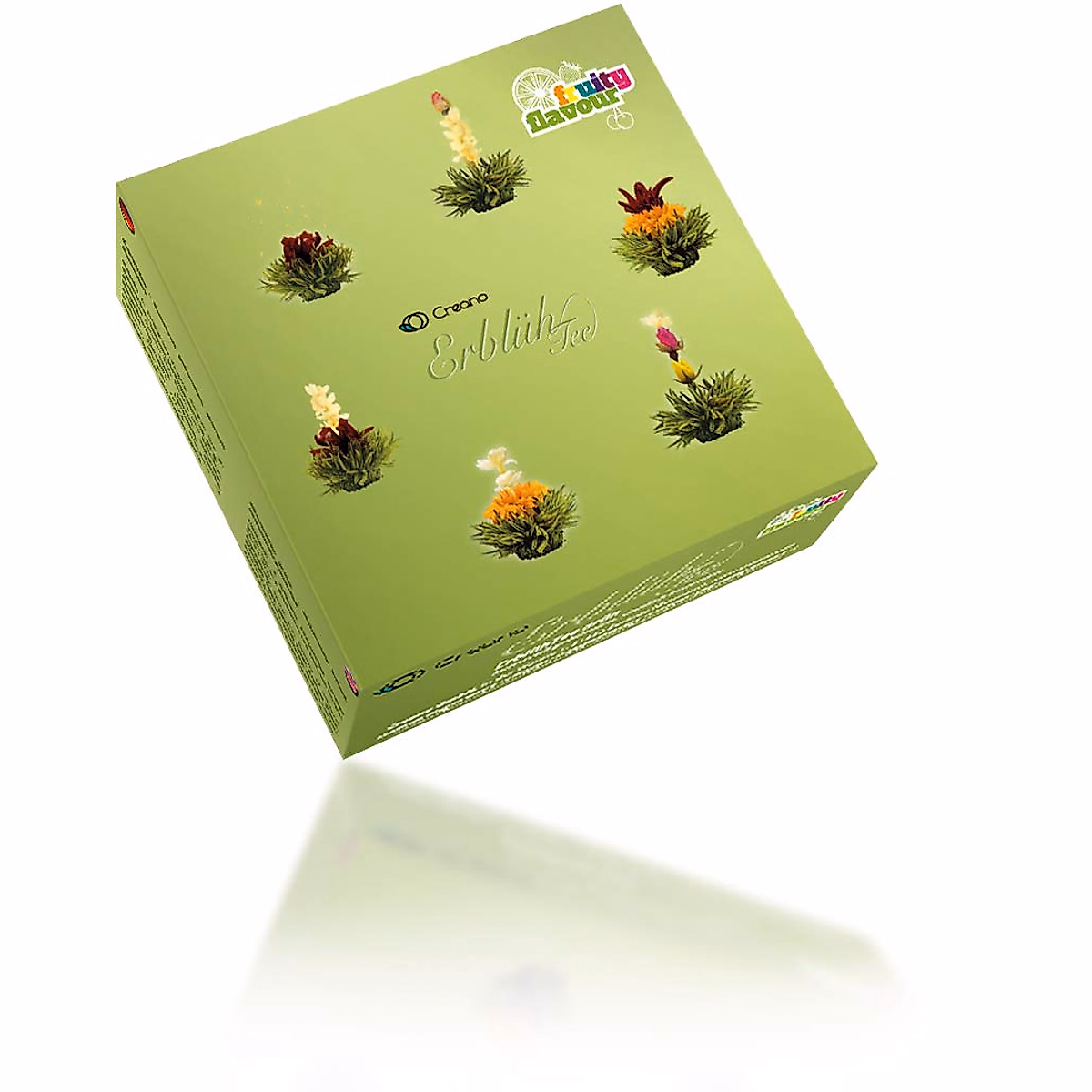 Creano Blooming Tea Gift Set with Glass Teapot 17oz (500ml) - Green Tea Fruity Flavoured Tea Flowers in 6 Varieties - Flowering Tea Gift for Easter