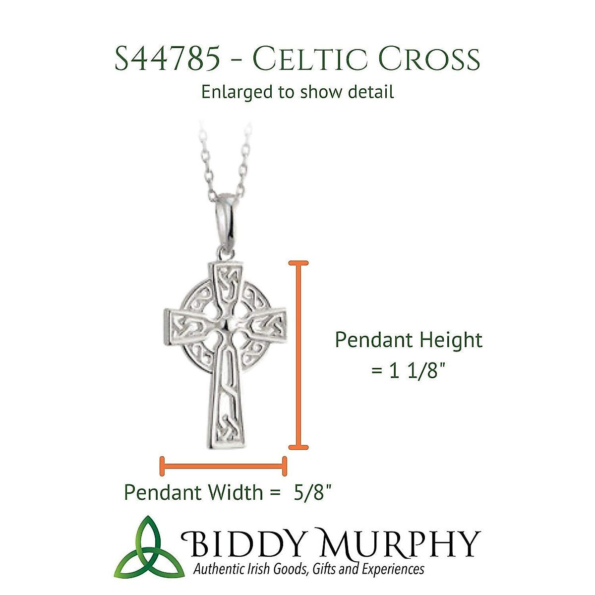 Biddy Murphy Irish Celtic Cross Pendant Necklace for Women, 925 Sterling Silver, Ornate Traditional Irish Jewelry, Small 7/8", 18" Length Crafted in Co. Dublin, Ireland