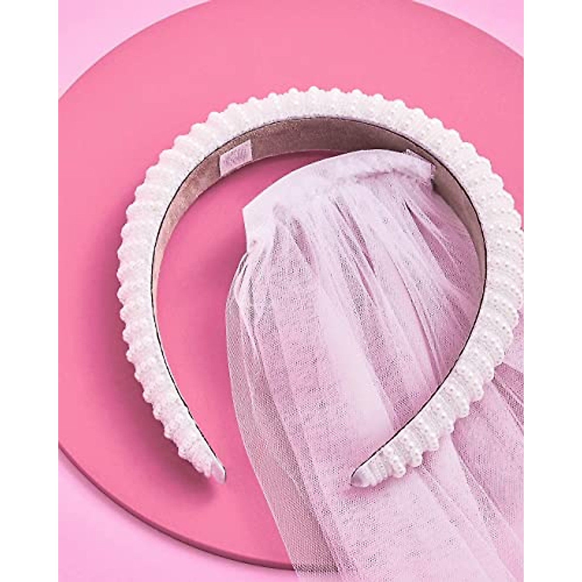 xo, Fetti Bachelorette Party Decorations Pearl Headband with Detachable Veil | White Headpiece Bridal Shower Gift, Bridesmaid Favors
