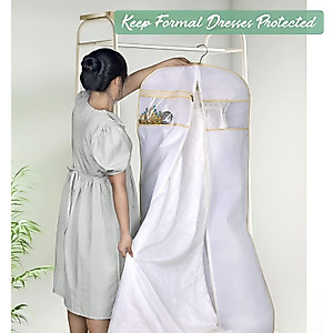 MISSLO 70" Bridal Wedding Gown Dress Garment Bag with Accessories Pouch Large Travel Garment Cover 8" Gusset (White)