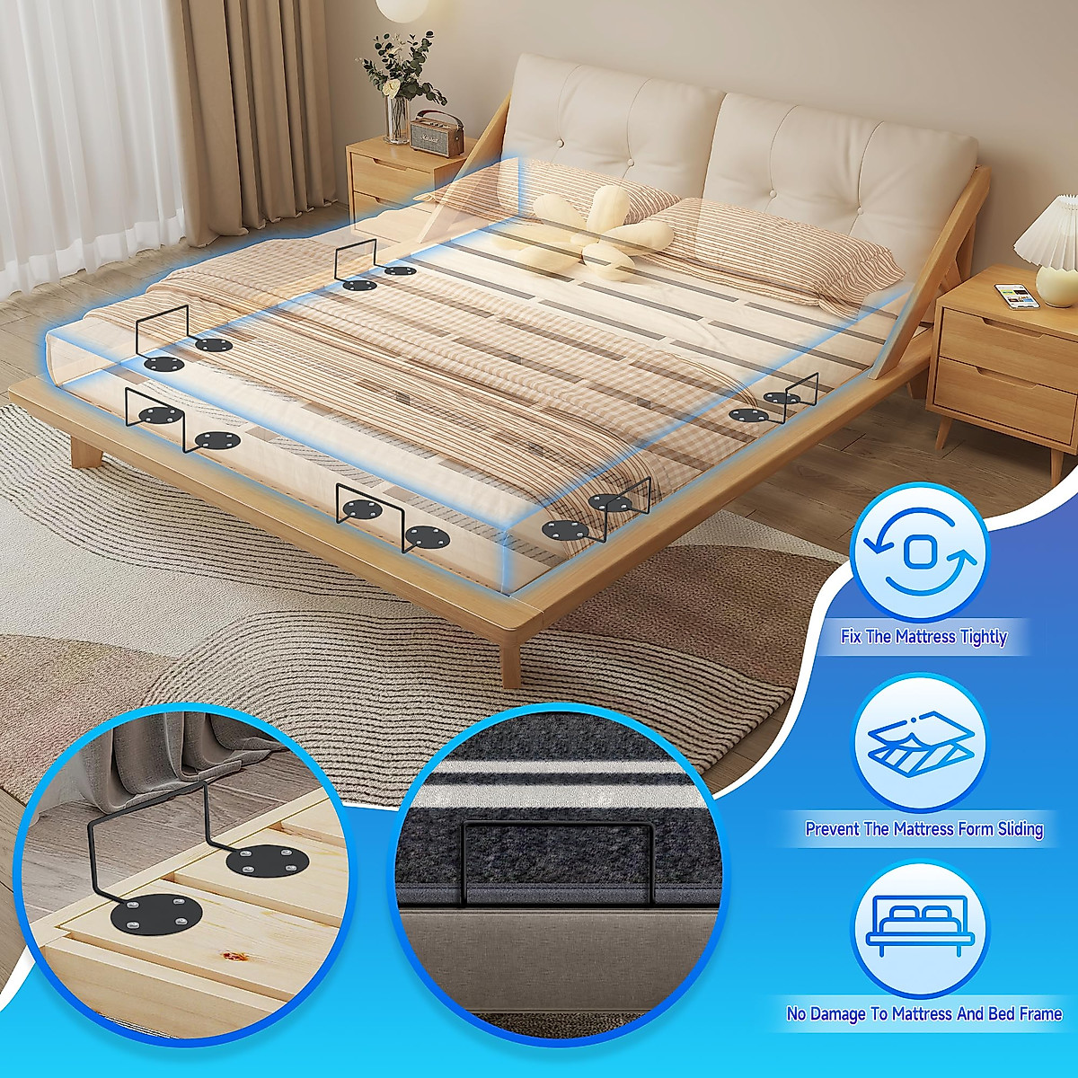 Mattress Retainer Bar for Adjustable Bed, Mattress Stoppers to Prevent Sliding, Mattress Holder in Place, Non Slip Mattress Gaskets for Bed Frame, Mattres Gripper Bracket Keep Mattress from Sliding