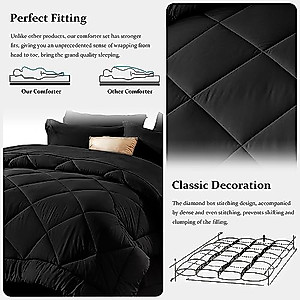 Newspin Queen Bed in a Bag 8 Pieces Comforter Set, Black All Season Bed Set, Queen Bedding Sets with Comforter and Sheets, Pillow Shams, Flat Sheet, Fitted Sheet, Pillowcases and Bed Skirt