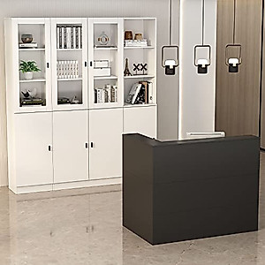 FAMAPY Storage Cabinet Set Bookcase Cabinet Display Cabinet with Glass Doors, Bookcase with Doors, Open Shelves, Black Handles, for Living Room White (62.9”W x 12.2”D x 70.9”H)