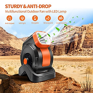 Minlebao Outdoor Fan with Light Camping Portable Fan,7800mAh USB Rechargeable Battery Fan, 90°Head Rotation,Folding Desktop Fan Personal Fan,Suitable for Fishing/Tent/Camping