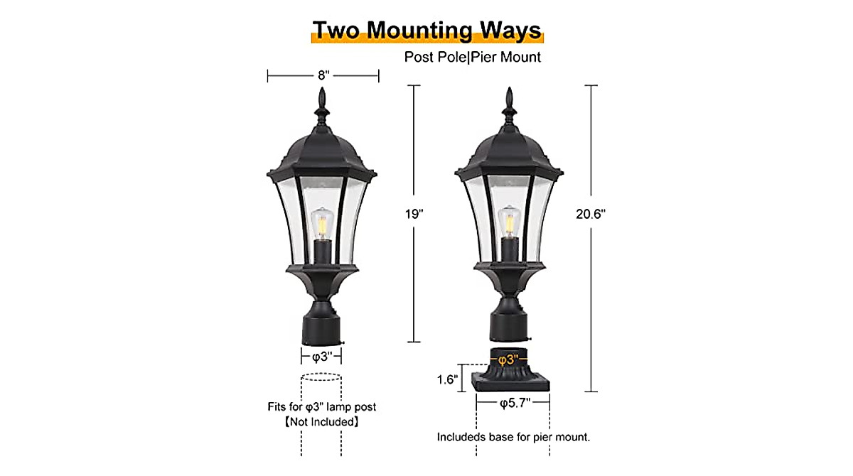 GOALPLUS Dusk to Dawn Outdoor Post Light - Black, 20" High