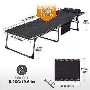 KingCamp Oversize Padded Folding Chaise Lounge Chair for Outdoor, Patio, Beach,Lawn, Sunbathing, Tanning, Pool, Lay Flat Heavy-Duty Adjustable Reclining Chairs with Pillow, Pocket, Support 330lb