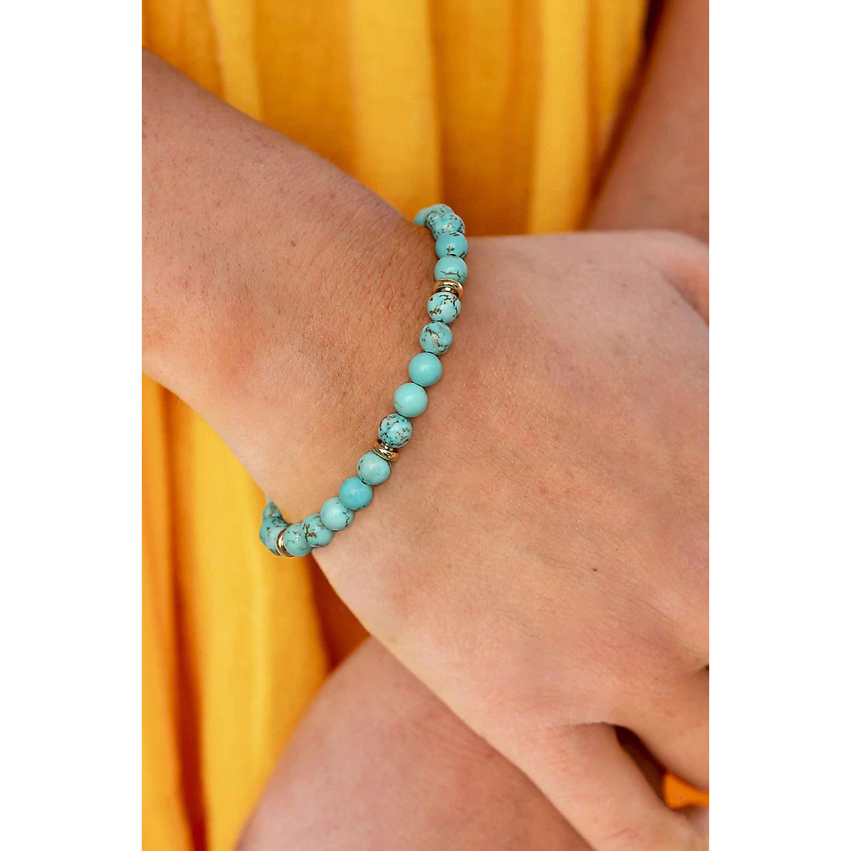 POTESSA Turquoise Gemstone Bracelet Chakra Round Beads Bracelet Healing Reiki 6mm