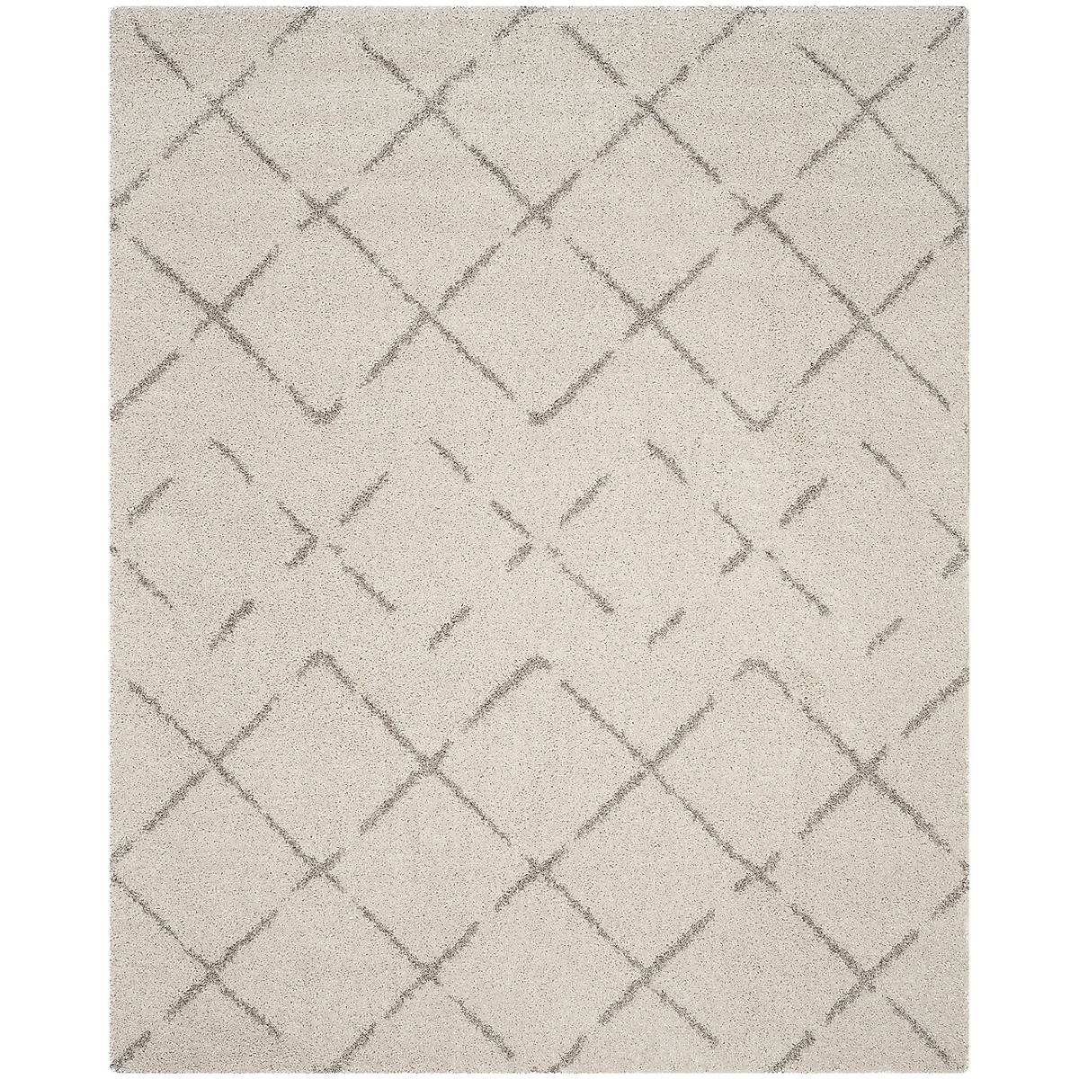 SAFAVIEH Arizona Shag Collection Area Rug - 9' x 12', Ivory & Beige, Moroccan Diamond Design, Non-Shedding & Easy Care, 1.6-inch Thick Ideal for High Traffic Areas in Living Room, Bedroom (ASG743A)