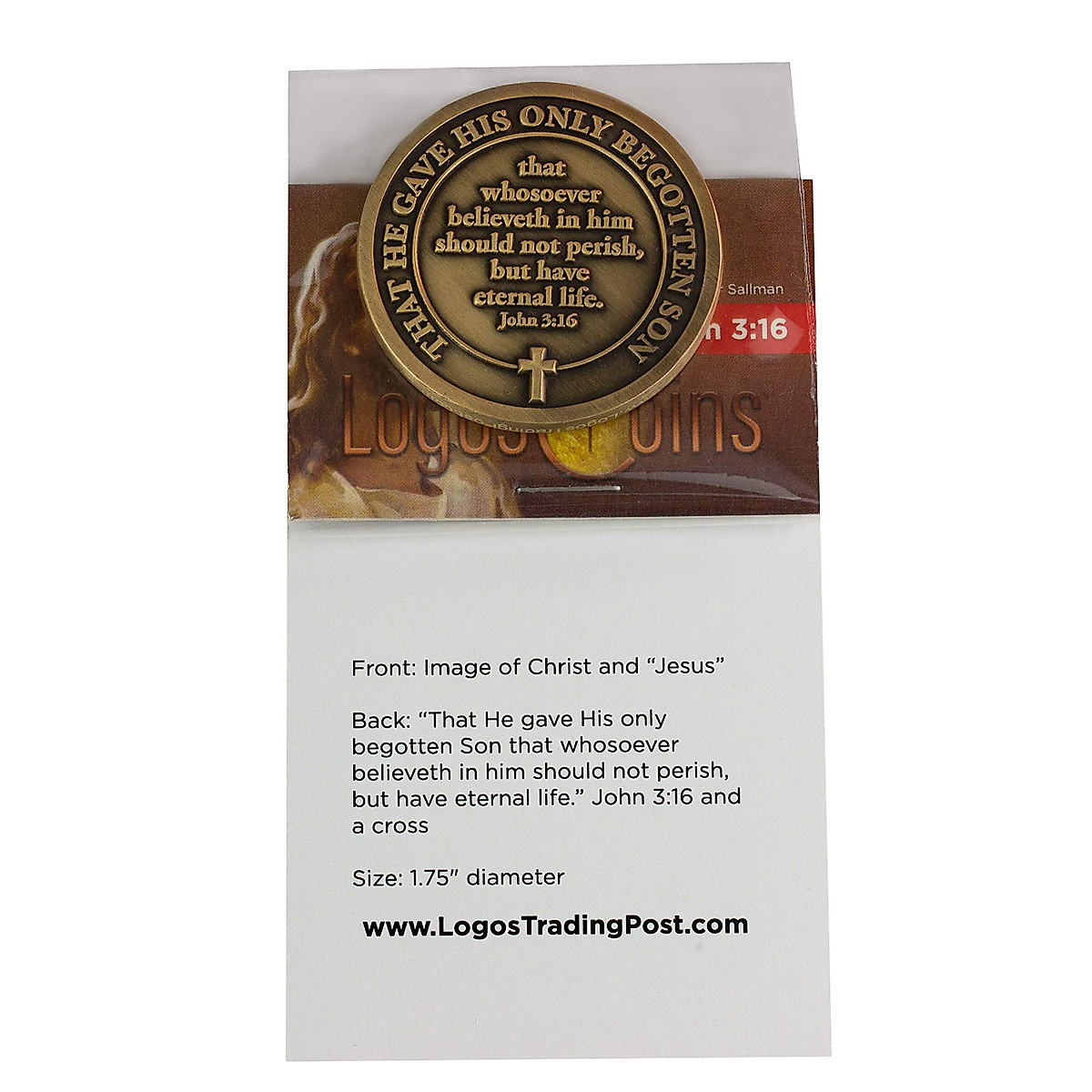 Jesus Coin, Head of Christ by Warner Sallman Challenge Coin, KJV Bible Verse Prayer Token, Antique Gold Plated Catholic and Christian Religious Jesus Picture Coin