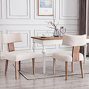 HNY Mid Century Modern Dining Chairs Set of 6, Farmhouse Linen Fabric Upholstered Accent Chairs Curved Backrest Kitchen Chairs, with Hardwood Frame, Beige, Linen-beige