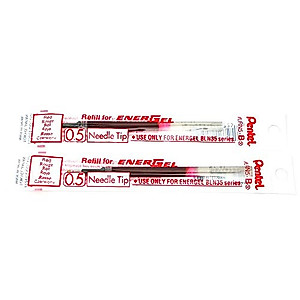 2 Pk Pentel LRN5-B EnerGel Refills, 0.5 mm Fine Needle Tip, Red