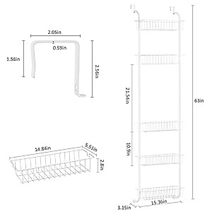 melos White Over The Door Pantry Organizer Rack, 6-Tier Heavy-Duty Metal Back Of Door Shelf Organizer, Over The Door Hanging Spice Rack With 6 Full Baskets - Storage, Closet, Bathroom, Kitchen, 15in