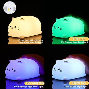 LOVERUIS Cat Night Light, Nursery Lamp for Children Kid Lamp Bedroom Cute Timer Kitty Light Baby Silicone Nightlights Birthday Gifts Bedroom Decor for Boy Teenager Girls Toddlers Bedroom (Kitty)