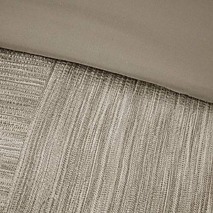 Madison Park Walter Comforter-Luxe Seersucker Print Design All Season Down Alternative Bedding, Matching Shams, Bedskirt, Decorative Pillows, Queen (90 in x 90 in), Taupe