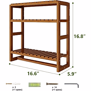 Galood Over The Toilet Storage Bathroom Organizers and Storage Shelves Adjustable 3 Tiers Floating Shelves for Wall Mounted Shelves with Hanging Rod (Brown)