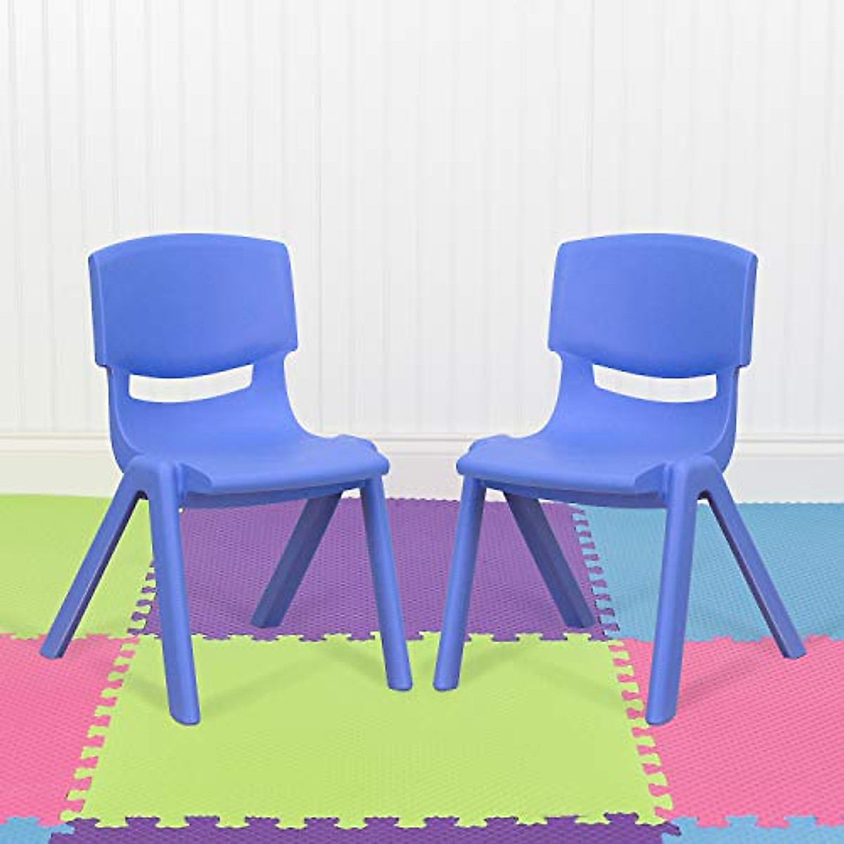 Flash Furniture Whitney 2 Pack Blue Plastic Stackable School Chair with 12" Seat Height