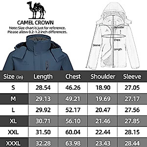 CAMEL CROWN Men's Mountain Snow Waterproof Ski Jacket Detachable Hood Windproof Fleece Parka Rain Jacket Winter Coat Gray Blue X-Large