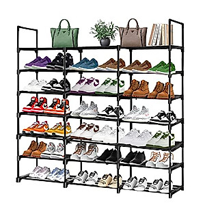 7-Tier Shoe Rack Storage Organizer for Closet, 42 Pairs Shoes and Boots Shelf Organizer, Durable Metal Pipes and Plastic Connectors Shoe Shelf Organizer for Entryway, Hallway, Living Room, Black
