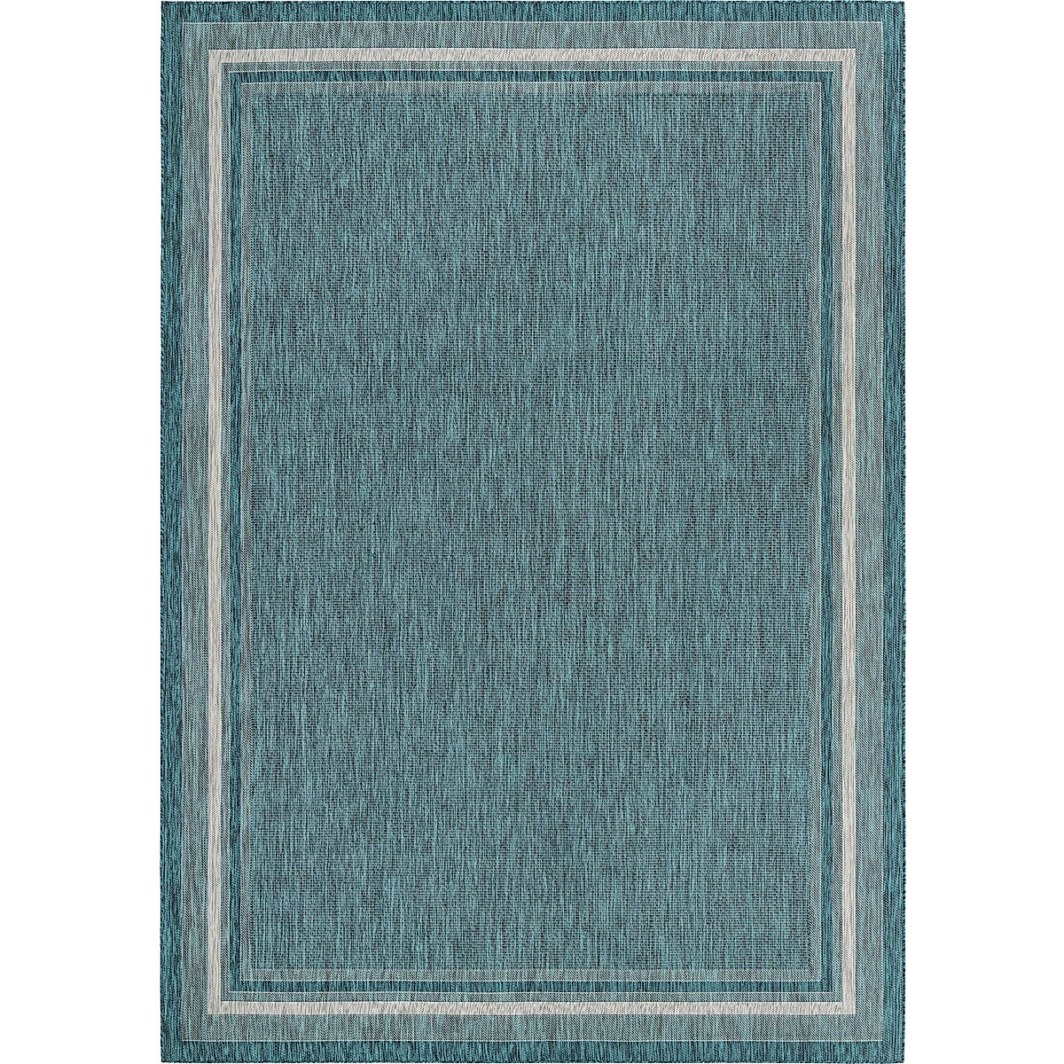 Unique Loom Outdoor Border Collection Area Rug - Soft Border (10'x 14' 1" Rectangle, Teal/ Ivory)
