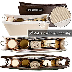 OAikor Upgraded Purse Insert Organizer Bag Fit Toiletry Pouch 26 Premium Microfiber Leather with D Rings, Waterproof Bag Insert for lv Pouch 26 Khaki (Large-26, Beige)