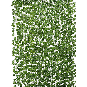 PARTY JOY 84Ft 12 Strands Artificial Ivy Leaf Vines Hanging Plants Garland Fake Foliage for Room Home Garden Bedroom Kitchen Patio Office Wedding Wall Decor (Green,960 Leaves)