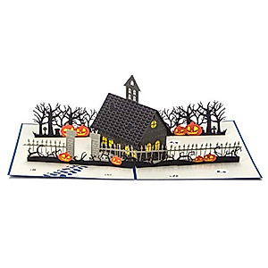 Ribbli Halloween Haunted House Handmade 3D Pop Up Card,Greeting Card,Halloween Card,Pumpkin Card,with Envelope