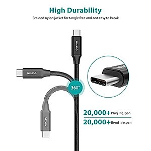NIMASO USB C to USB C 3.1 Gen 2 Cable 10Gbps Data Transfer, 4K Video Output Monitor Cable 100W PD Fast Charging Compatible with Thunderbolt 3, MacBook Pro, iPad Pro, Galaxy S21, Google Pixel - 3.3FT