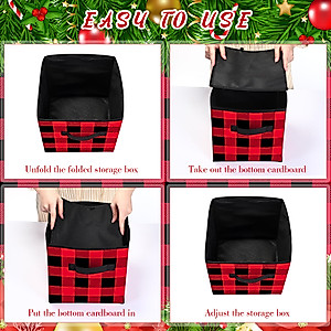 Suzile 6 Pcs Buffalo Plaid Storage Bins Christmas 10'' Buffalo Plaid Foldable Fabric Storage Cube with Handles Christmas Basket Storage Box Organizers for Toys Shelf Closet Home Gift(Red and Black)