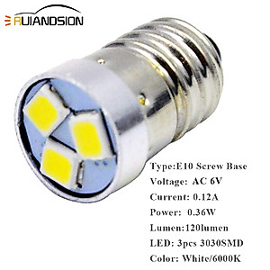 Ruiandsion 4pcs 3V 6V 12V E10 LED Bulb 3030 3SMD White LED Replacement Bulb Upgrade for Flashlights Torch Light,Negative Earth (3V)