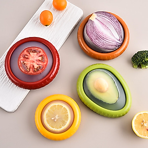 rimzuej 4PC Fruit and vegetable Anti-oxidation Storage Box,Silicone Fruit Storage Box, Storage Containers for Fridge, Reusable Food Saver for Avocado Tomato Onion Lemon（4-pack）